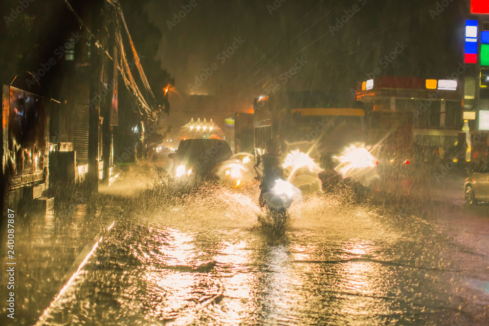Philippine hard rain in a cyclone low-pressure area, flooded streets ...