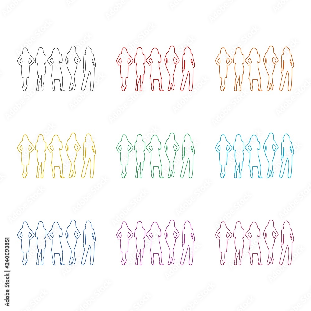 Group of People Vector Silhouette icon or logo, color set Stock ...