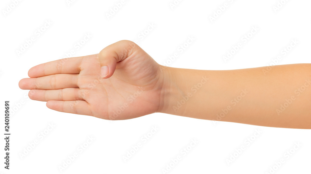 Human hand in reach out one's hand and counting number four fingers ...