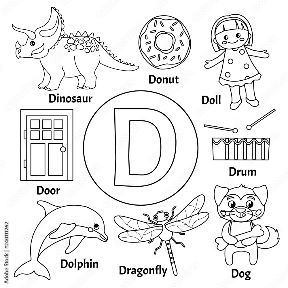 Vector cute kids animal alphabet. Letter D. Set of cute cartoon ...