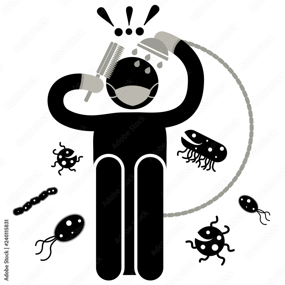 Misophobia. Phobia. Fear of being contaminated with dirt of germs. Face ...