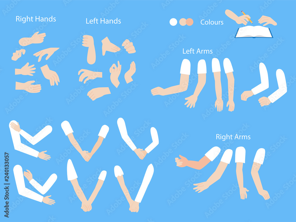 Set of human hands with different gestures collection for design ...