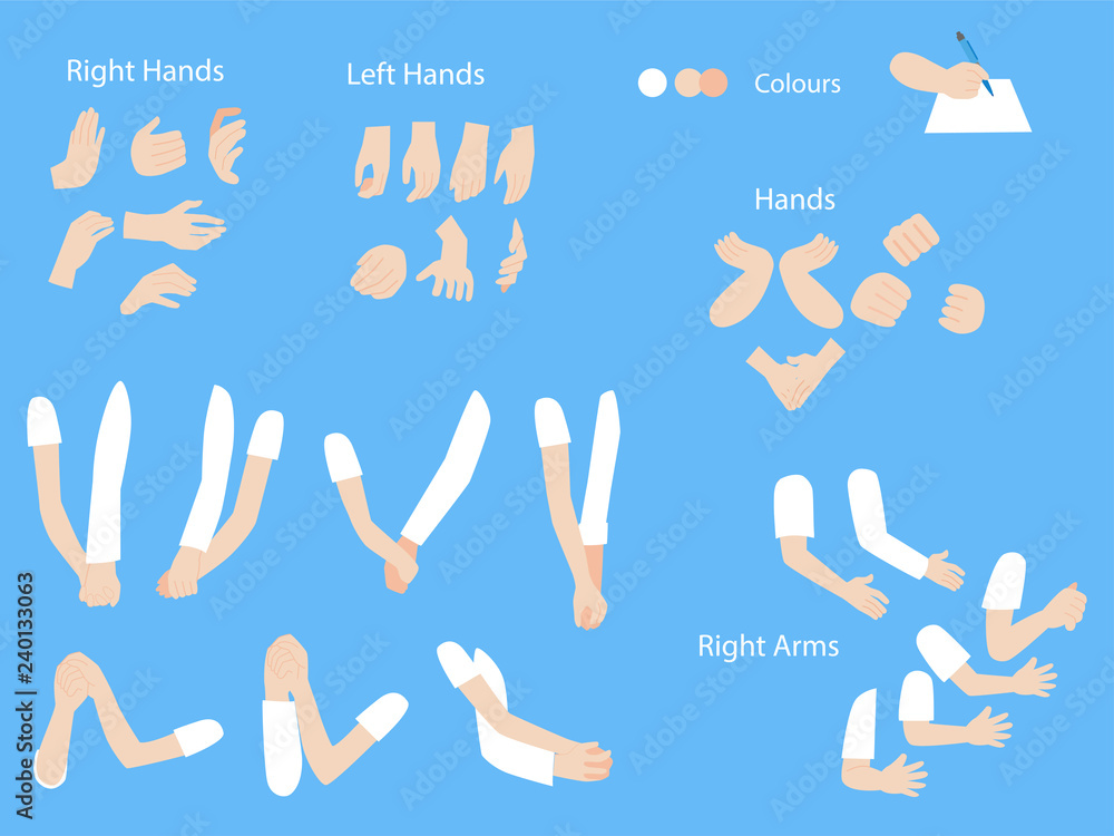 Set of human hands with different gestures collection for design ...