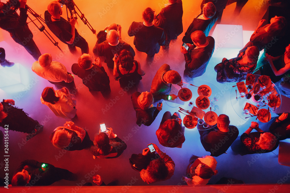 Party and corporate concept. People crowd at the tables top view. Stock ...