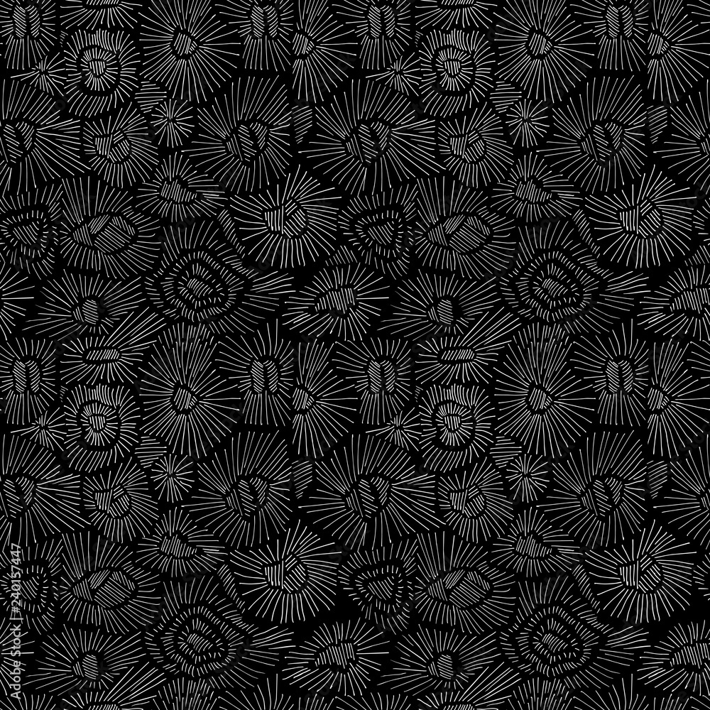Abstract black seamless pattern. Dark hatching texture. Radiating hand ...