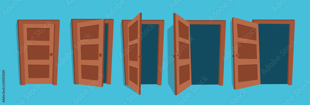 Cartoon vector illustration of the open and closed doors. Stock Vector ...