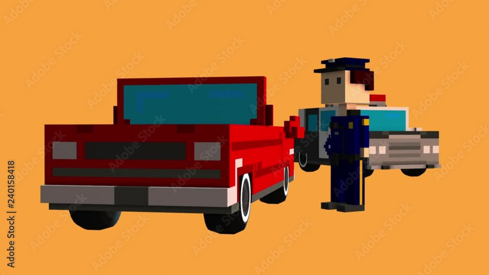 Voxel animation: Police officer w/ flashing lights next to pulled over ...