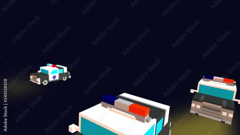 Voxel animation: Police car squad races across highway w/ lights ...