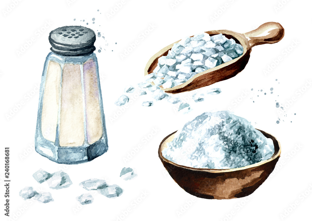 Salt set. Watercolor hand drawn illustration, isolated on white ...