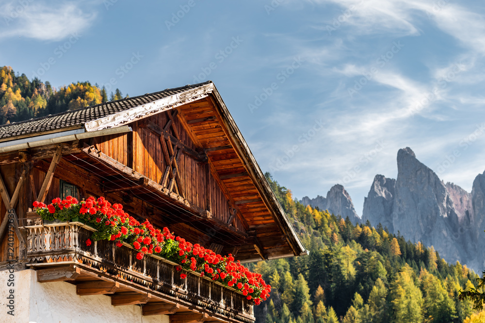 A traditional South Tyrol chalet house in the Dolomites. Stock Photo ...
