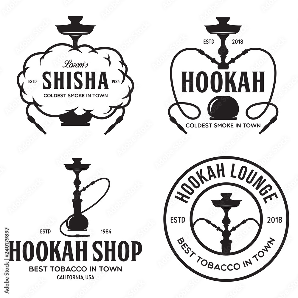 Set of hookah labels, badges and design elements. Hookah club. Shisha ...
