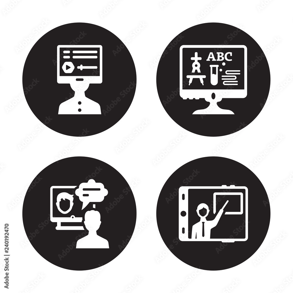 4 vector icon set : Online learning, course, education, online coaching ...