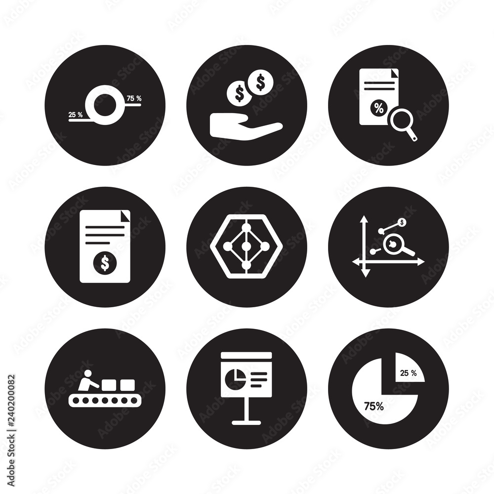 9 vector icon set : Round Value Chart, Revenue, Production, Profit ...