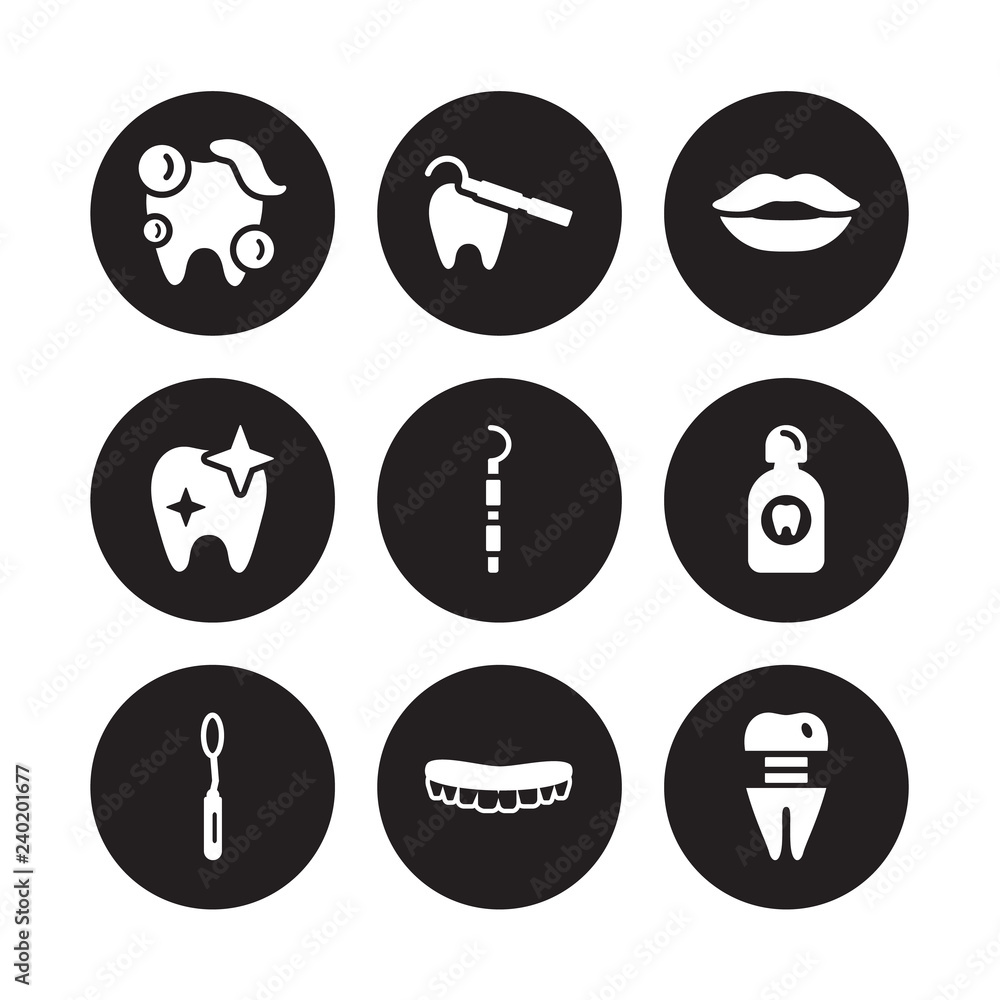 9 vector icon set : Tooth cleaning, Teeth, Mouth Mirror, Wash ...