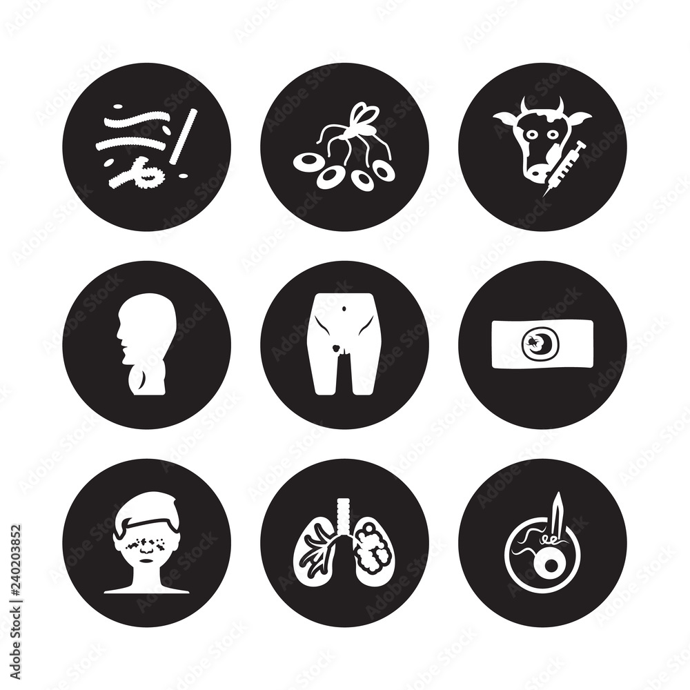 9 vector icon set : Lupus, Lung cancer, Leukemia, Lice, Limbtoosa ...