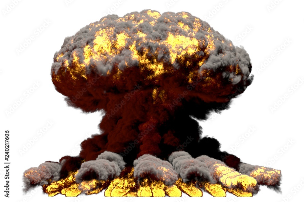 big blast 3D illustration of detailed fire mushroom cloud explosion ...