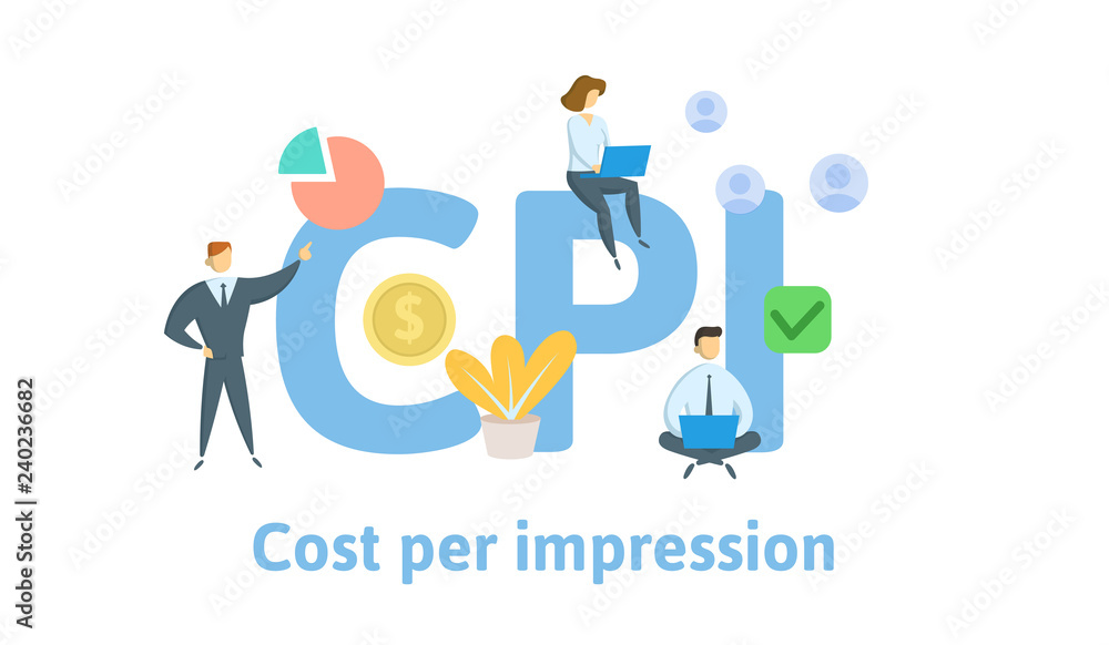 CPI, cost per impression. Concept with keywords, letters, and icons ...