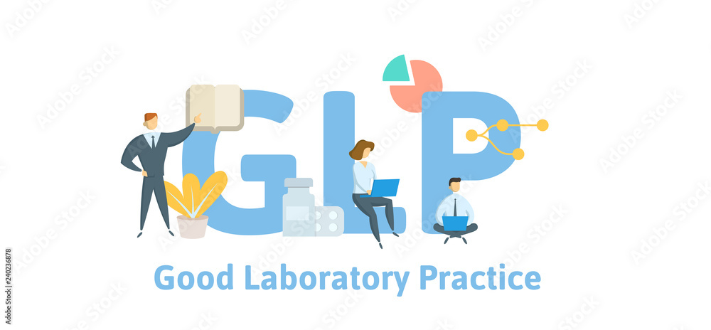 GLP, Good Laboratory Practice. Concept with keywords, letters and icons ...