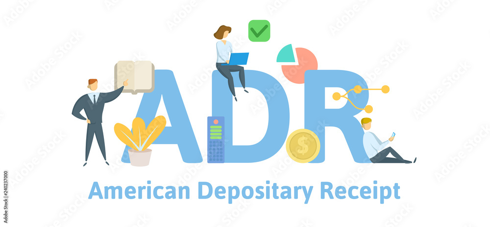 ADR, American depositary receipt. Concept with keywords, letters and ...