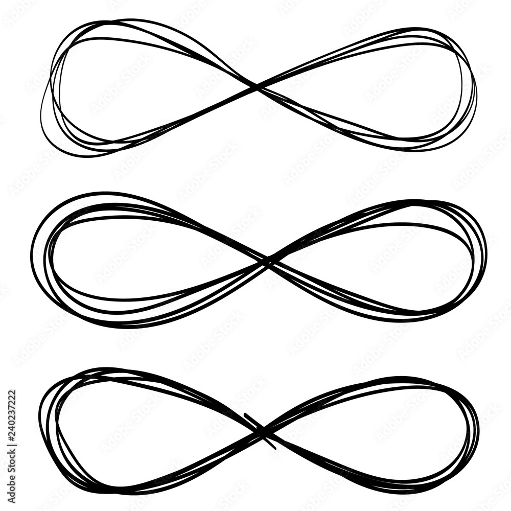 Infinity symbols set hand drawn with ink brush. Thin line scribble icon ...