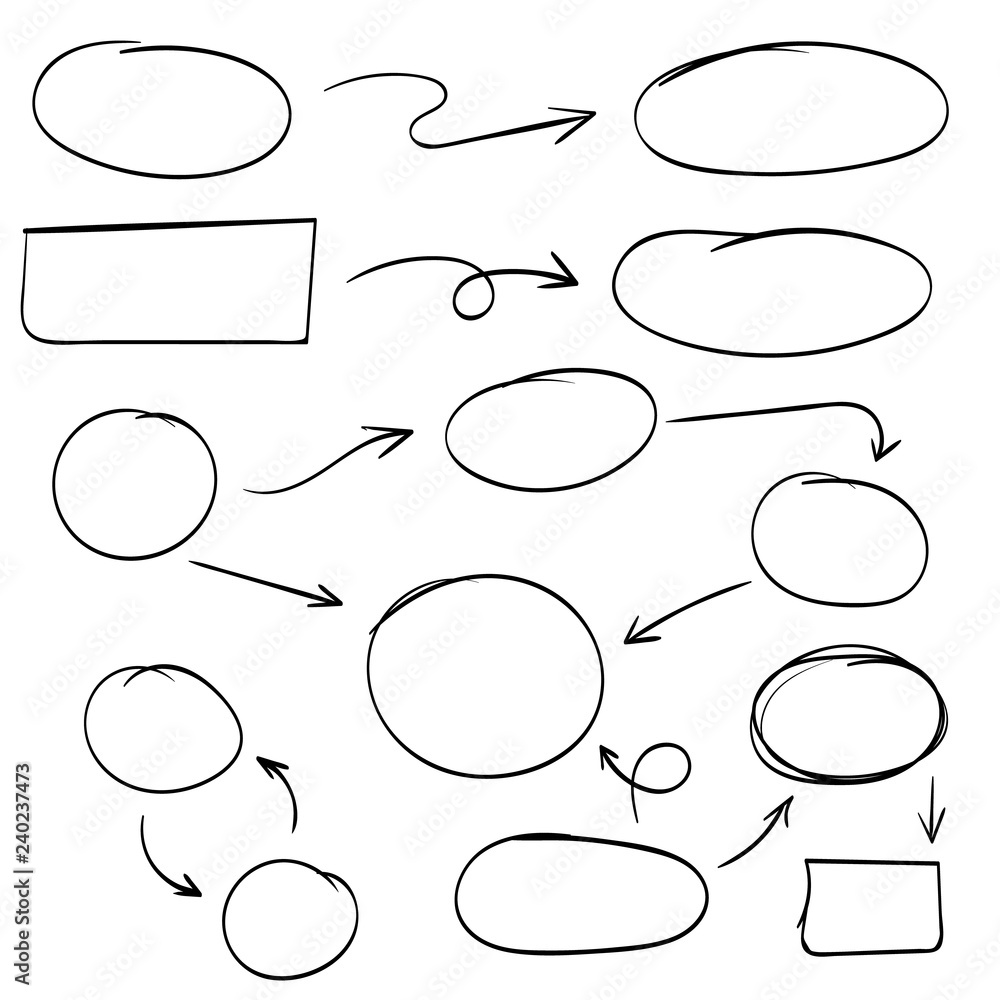 hand drawn circle, rectangle diagram chart elements, mind mapping Stock ...
