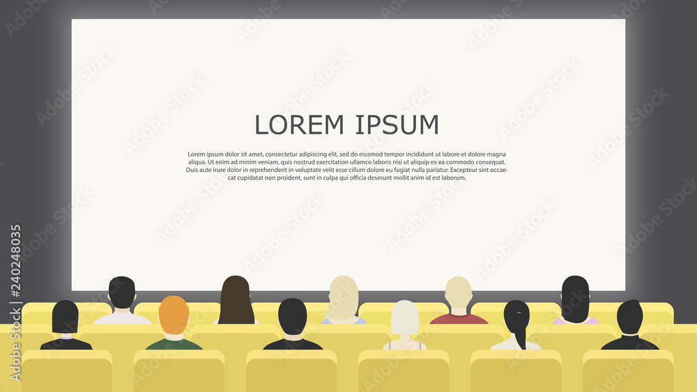 Movie cinema premiere poster design with screen and auditorium. Rows of ...