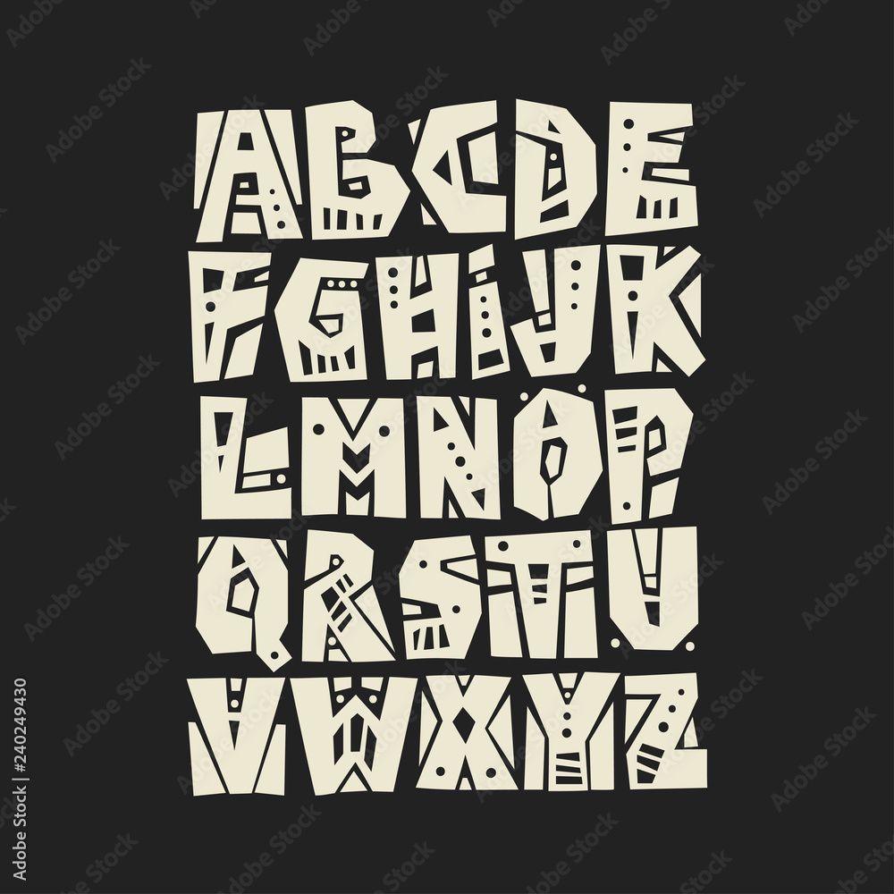 Vector capital cut out alphabet. White letters decorated with geometric ...