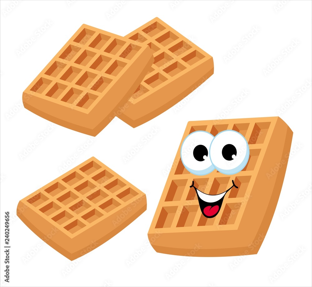 Belgian waffles or viennese waffles. Cute cartoon fast food sweet ...