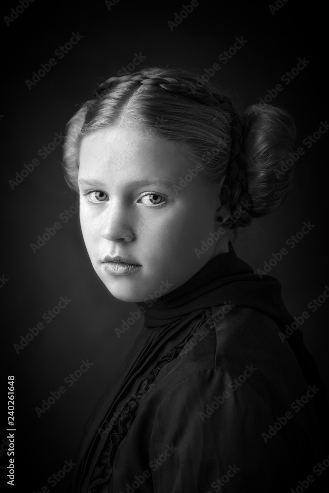 Beautiful classic young girl with alabaster skin and iconic braided ear ...