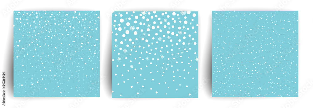 Snow background. Set of Christmas Greeting card design template for ...