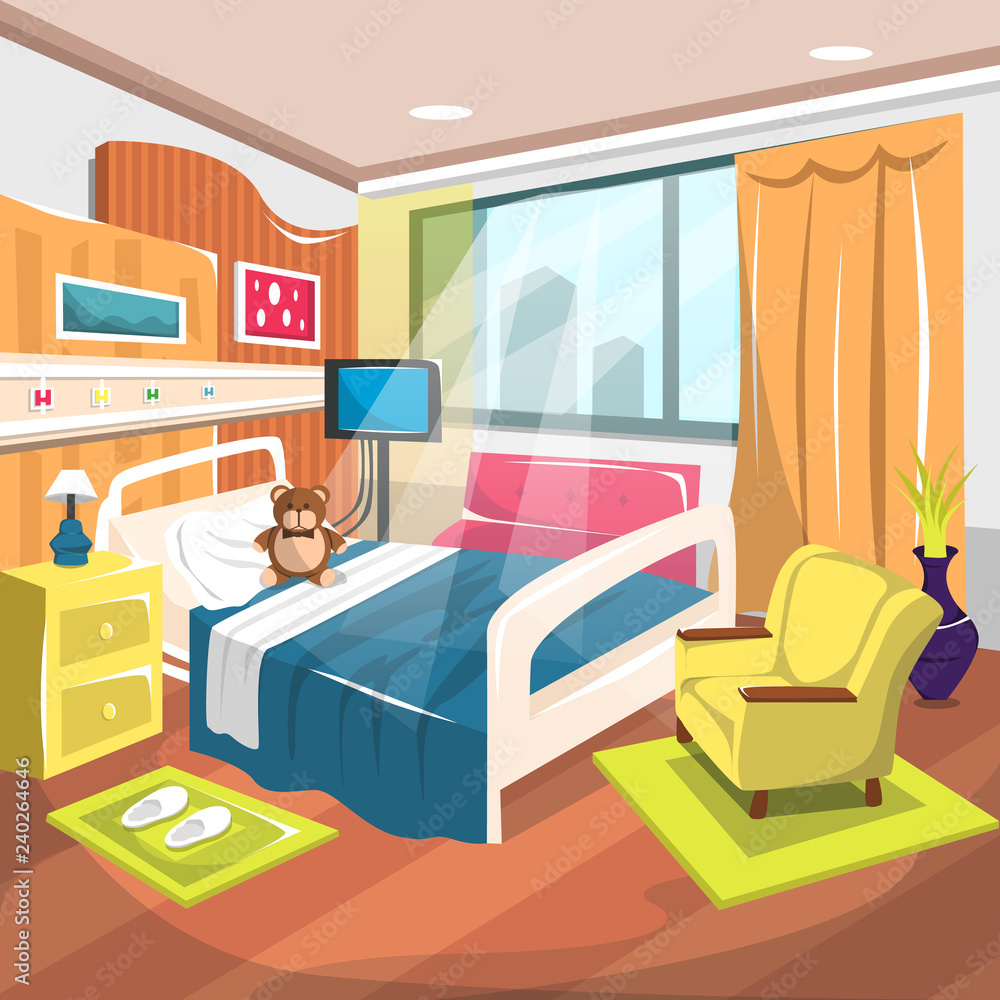 Clean Inpatient Rehab Room Hospital with Large Bed, Heart Rate Monitor ...