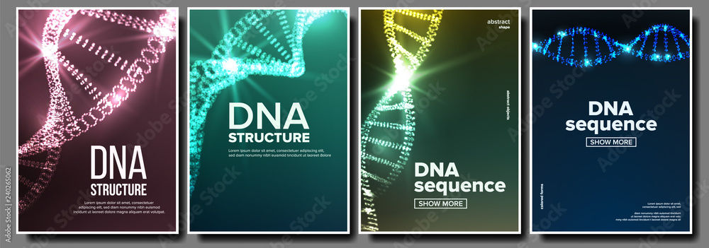Dna Poster Set Vector. Genetic Molecule. Abstract Helix. Clone Atom ...