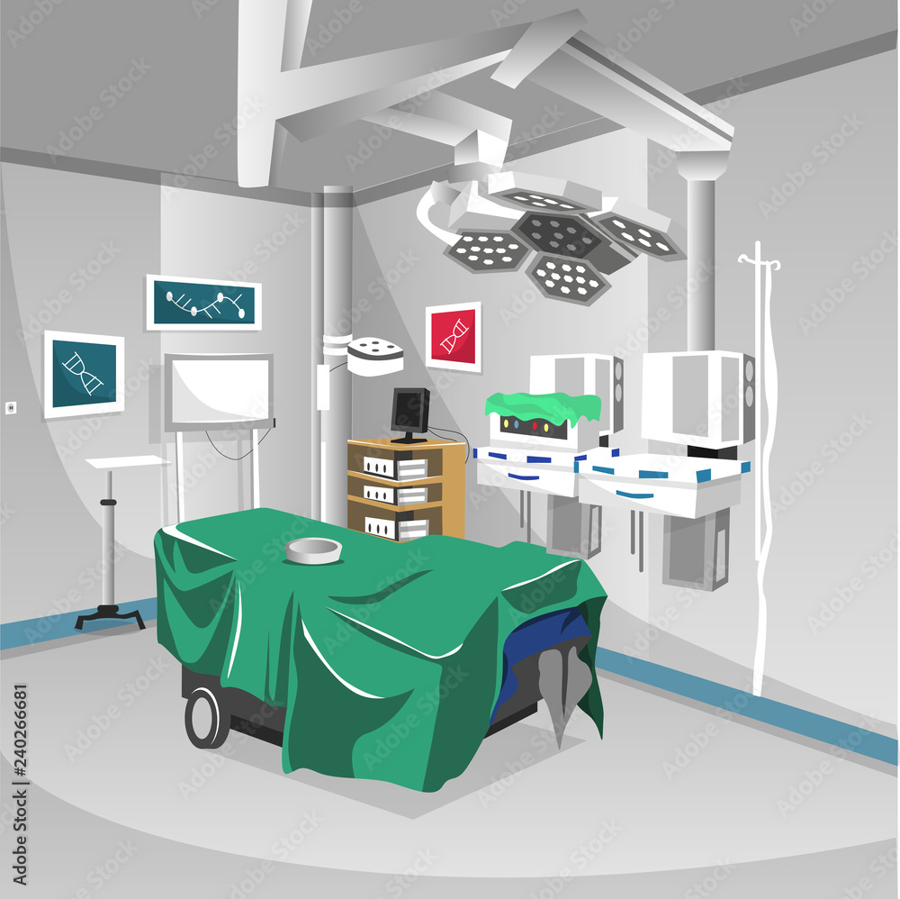 Surgery Room at Hospital with Lamp Modern Operation Equipment and ...