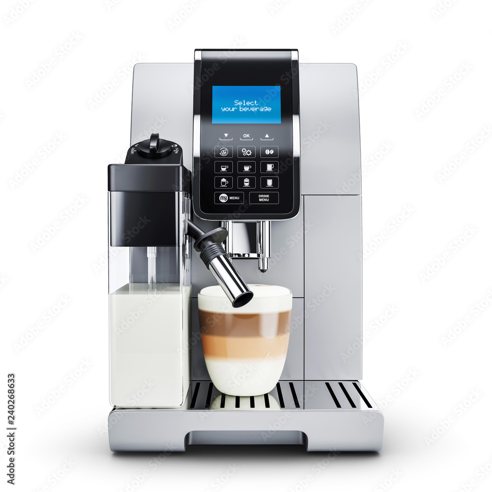 Modern automatic coffee machine. Front view. 素材庫插圖 | Adobe Stock
