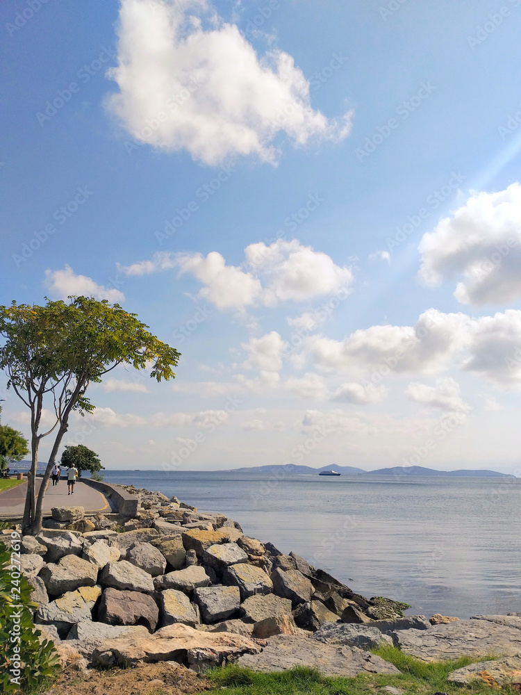 Bostanci seaside and caddebostan sahil at cloudy day in Istanbul Turkey ...