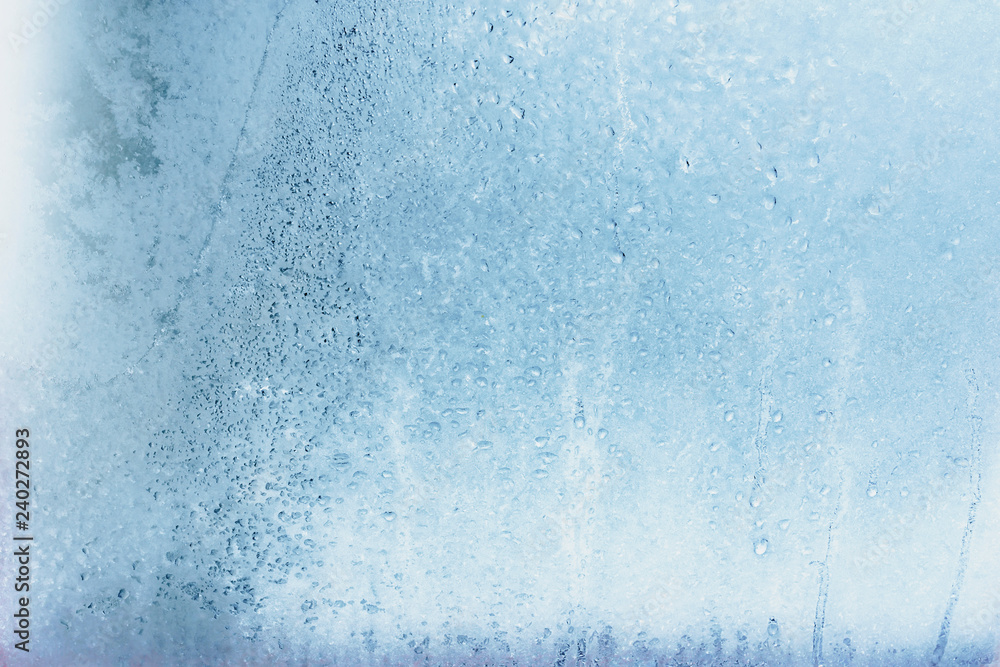 Frozen winter window pane coated shiny icy patterns. Frost background ...