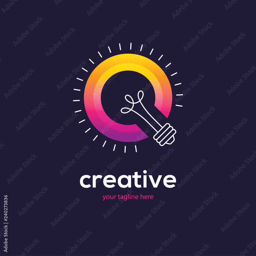 Bright colorful light bulb logo on dark background. 素材庫向量圖 | Adobe Stock