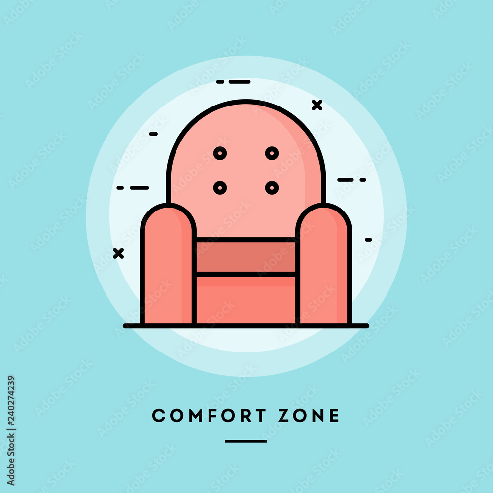 Comfort zone, armchair, flat design thin line banner, usage for e-mail ...
