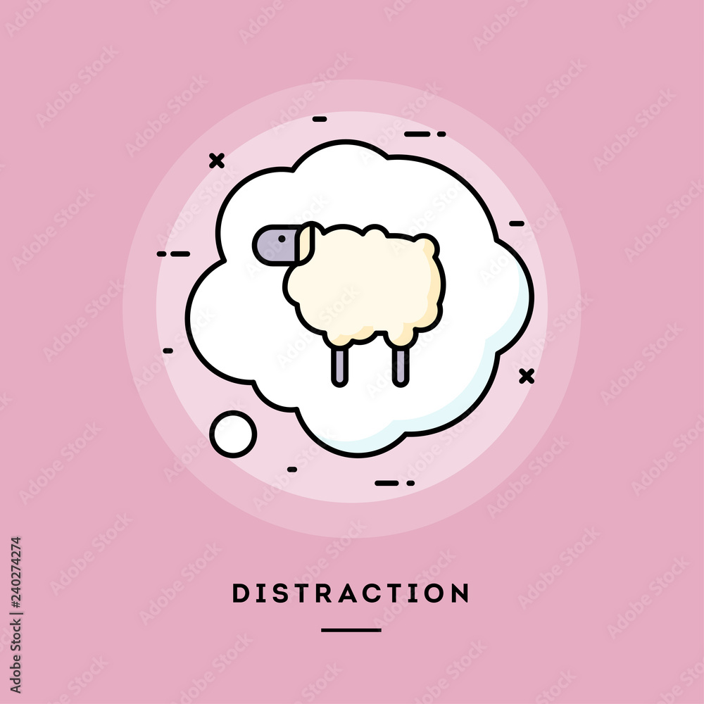 Distraction, flat design thin line banner, usage for e-mail newsletters ...