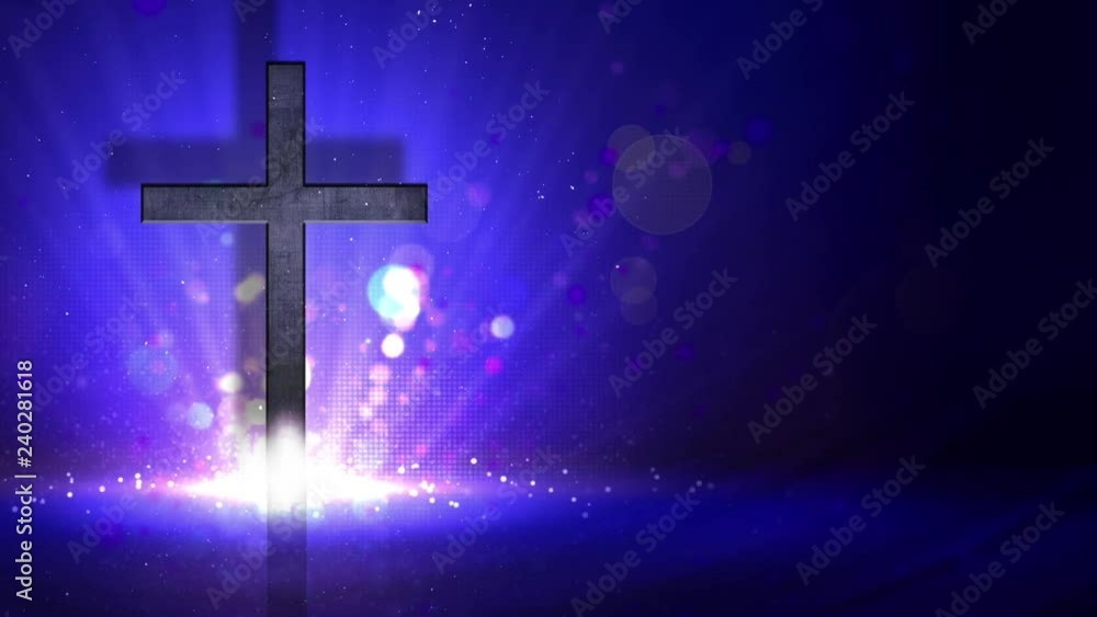 Explosive Cross on Blue Background Loop features a scratched dark ...