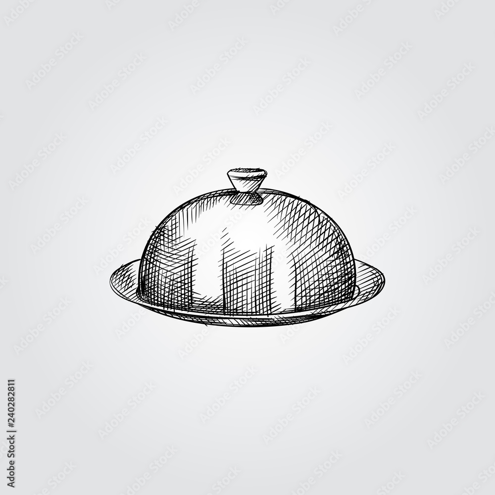 Hand Drawn dish with a lid Sketch Symbol isolated on white background ...