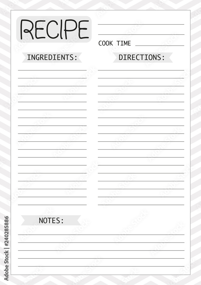 Recipe template, page for planner, cook book. Vector illustration ...