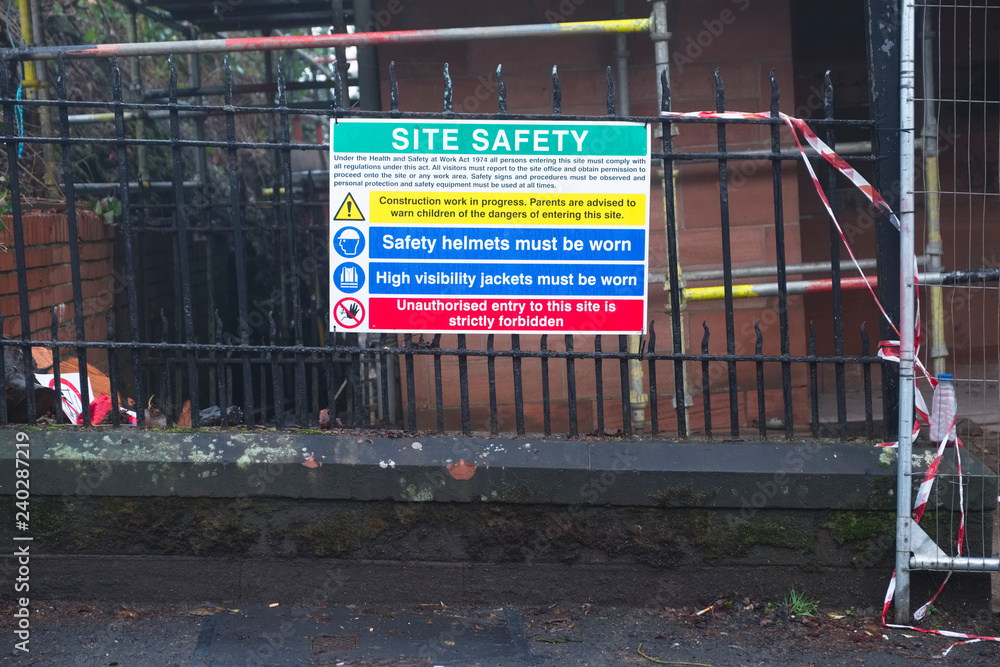 Construction site health and safety message rules sign board signage on ...