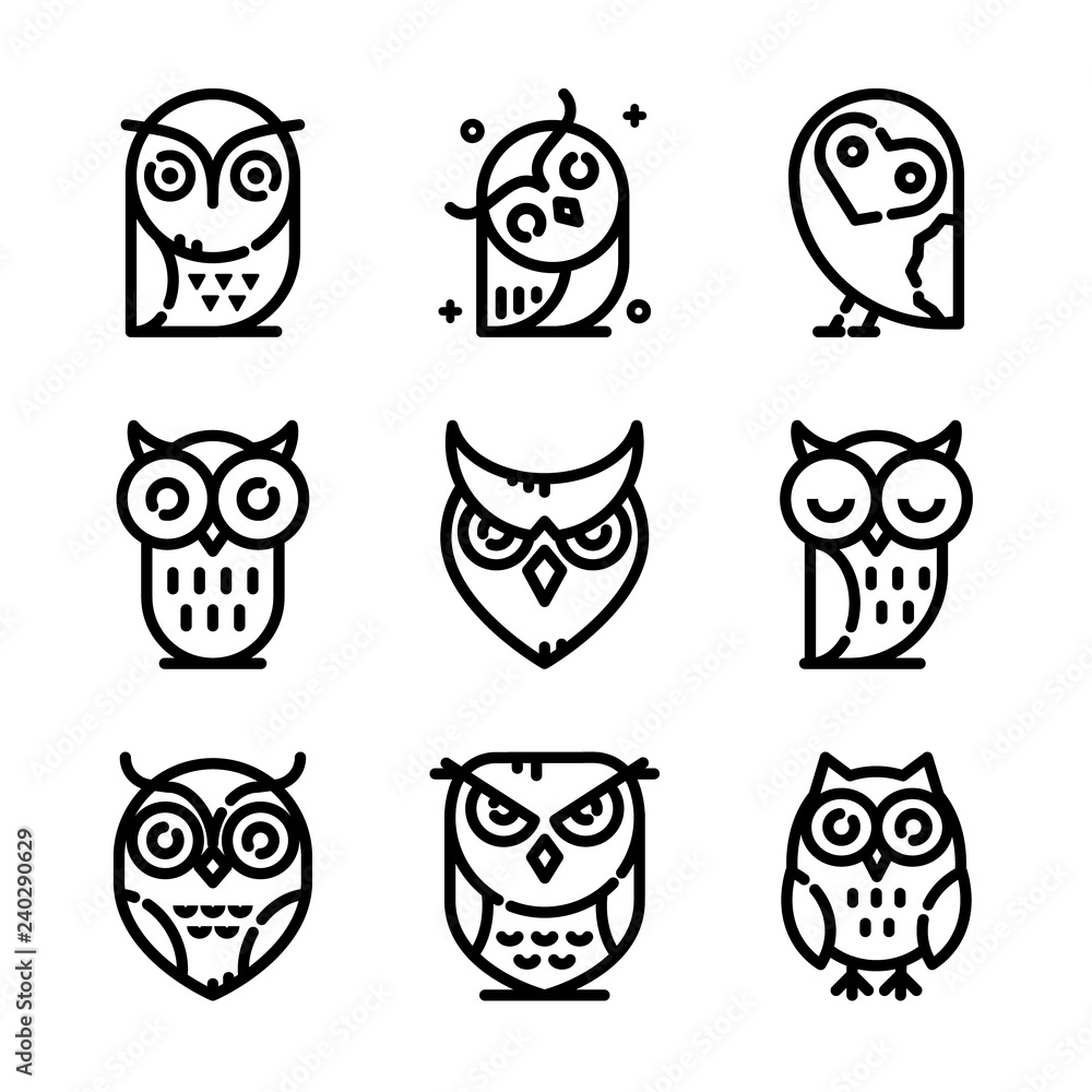 Owl Icon Set Stock Vector | Adobe Stock