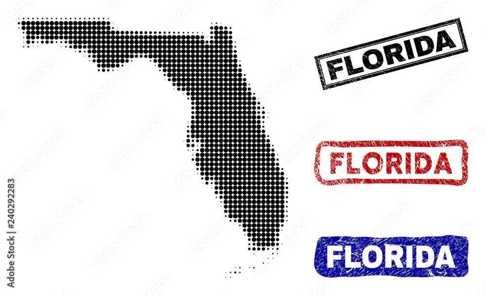 Halftone vector dot abstracted Florida State map and isolated black ...