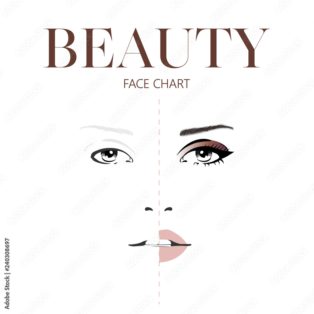 Beauty face chart. Beautiful woman with open eyes. Face chart Makeup ...