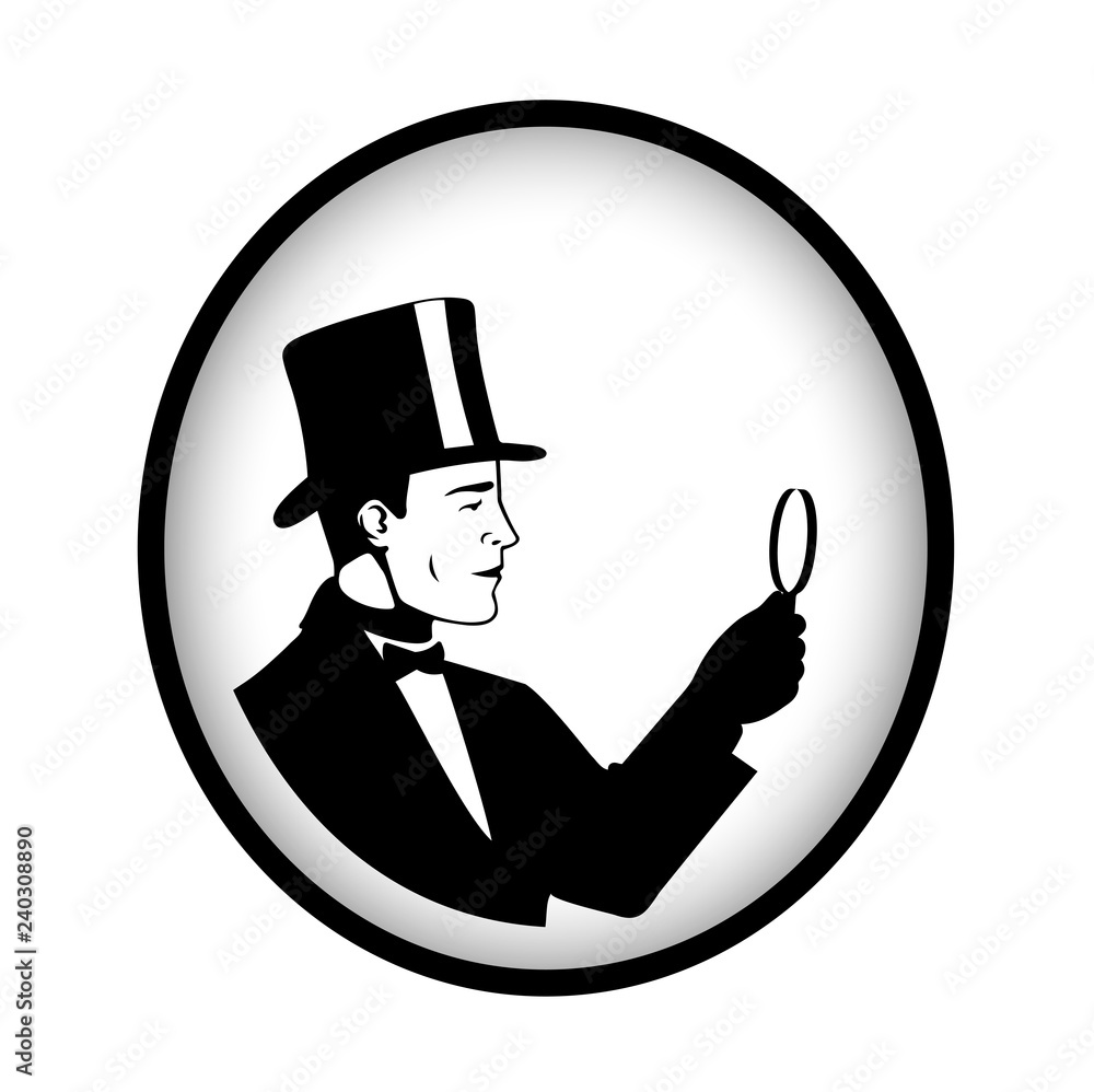 Icon of the detective with a magnifying glass. Stock Vector | Adobe Stock
