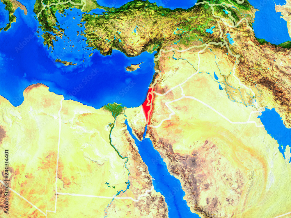 Israel from space on model of planet Earth with country borders and ...
