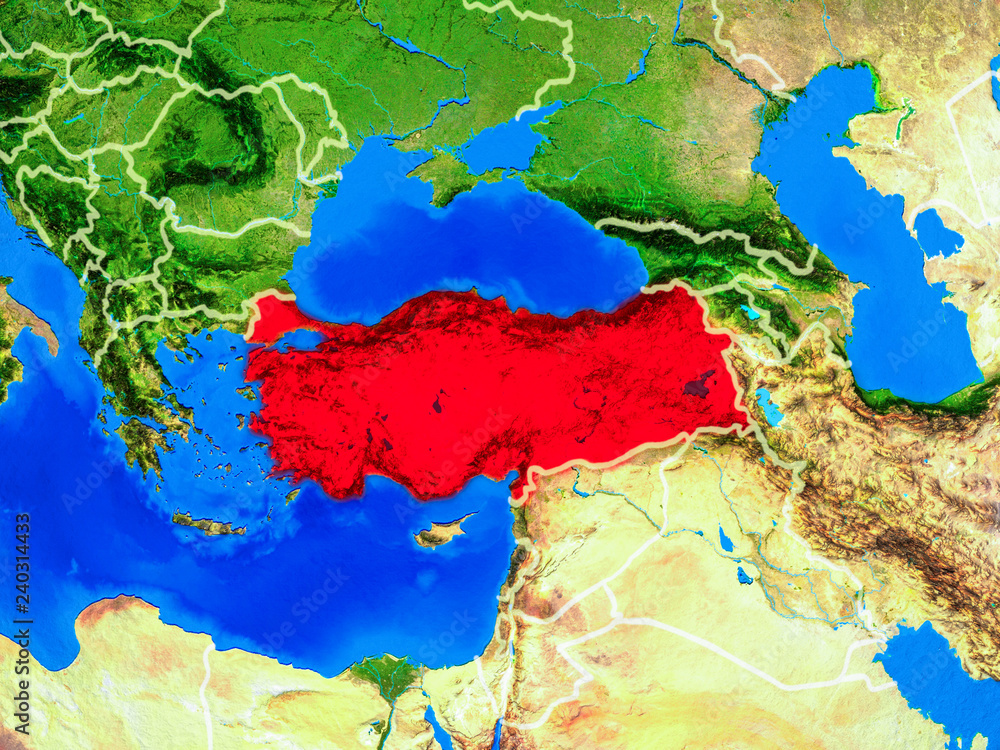 Turkey from space on model of planet Earth with country borders and ...