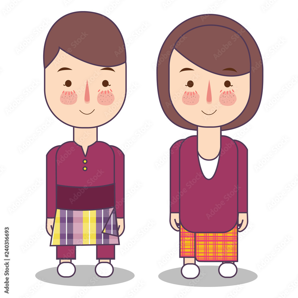 Malaysia bride and groom cartoon wedding. traditional national clothes ...